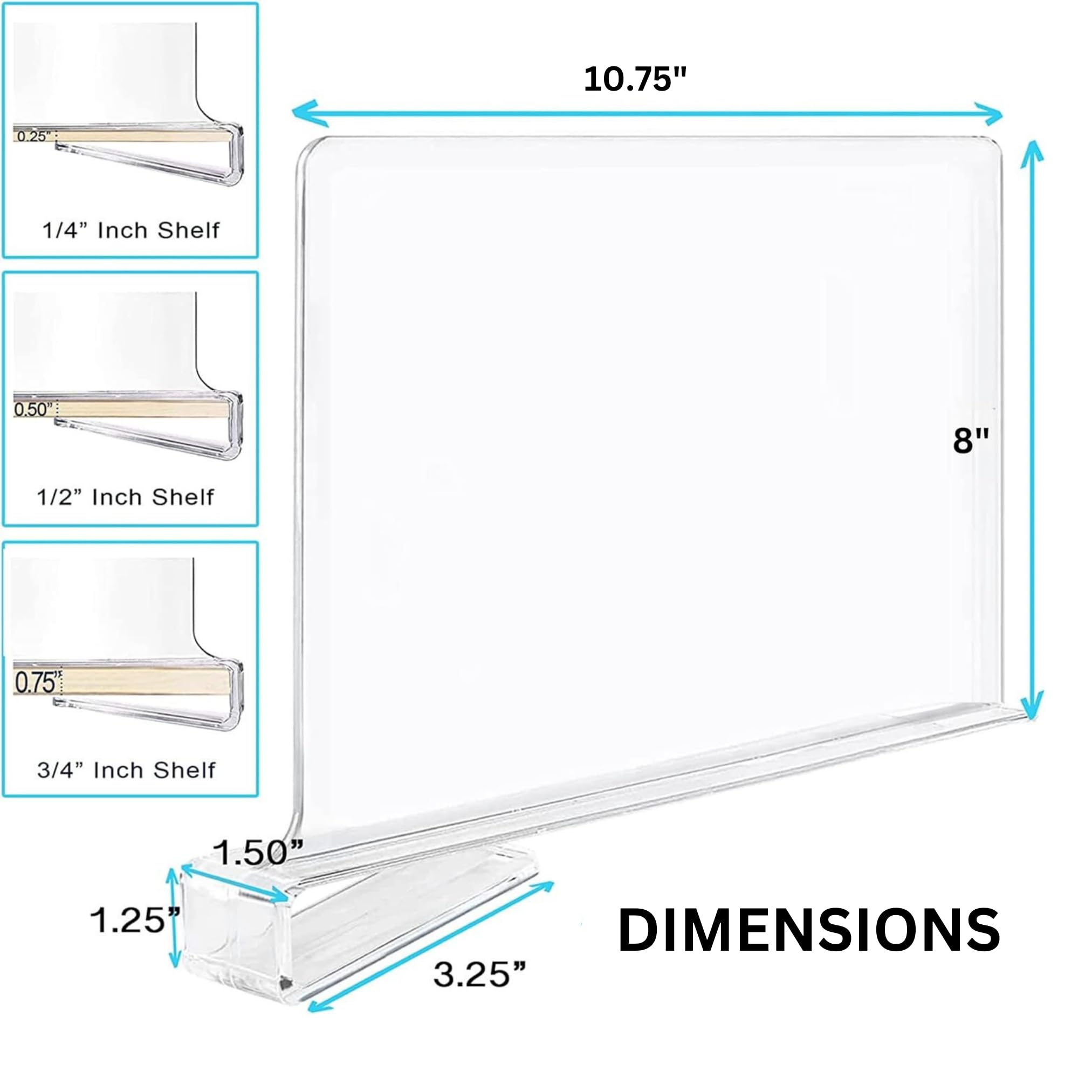 SABREZZI HOME Set of 4 Clear Acrylic Shelf Dividers - Maximize Your Closet Space with Ease - Ideal for Clothes, Sweaters, Purses, and More - Transparent Design Enhances Any Closet or Long Shelf