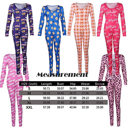 Women Sleepwear One Piece V Neck Button Up Cotton Pajama Jumpsuit Long Sleeve Trouser Pants Night Wear Romper (Backwoods-purple, Medium)