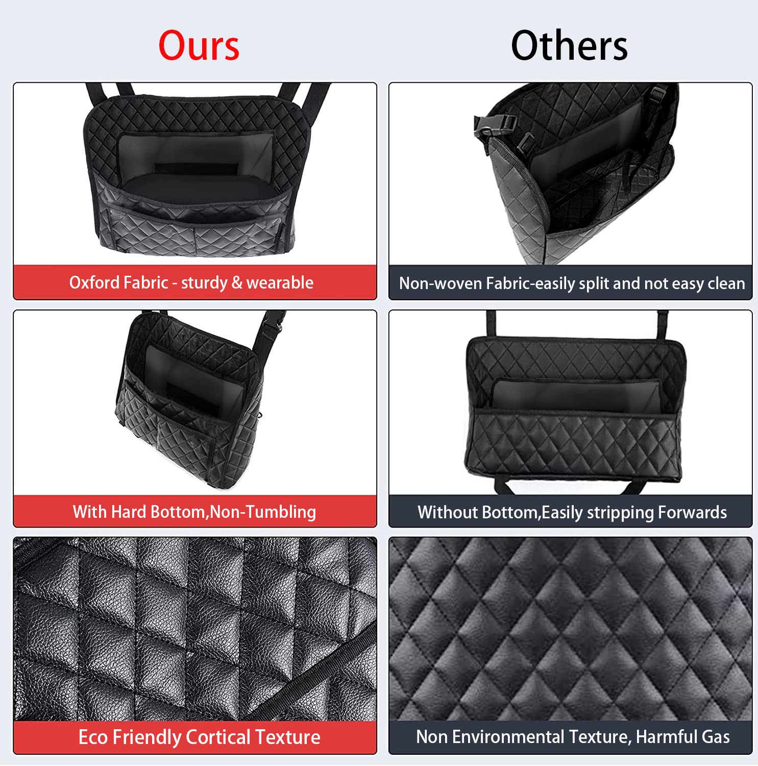 AICEL Car Handbag Purse Holder Between Seats, Auto Seat Leather Organizer Pocket, Front Seat Bag Box Storage for Cell Phone Document, Backseat Barrier for Kids Pet, Fits for Most Vehicles