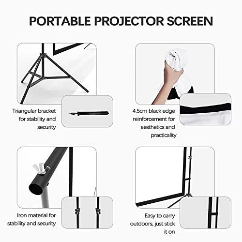 Portable Tripod Projector Screen, Foldable Indoor Outdoor Screen 16:9 4K HD Rear Front Movie Screen, for Home Theater Cinema Wedding Party Office Presentation,120in