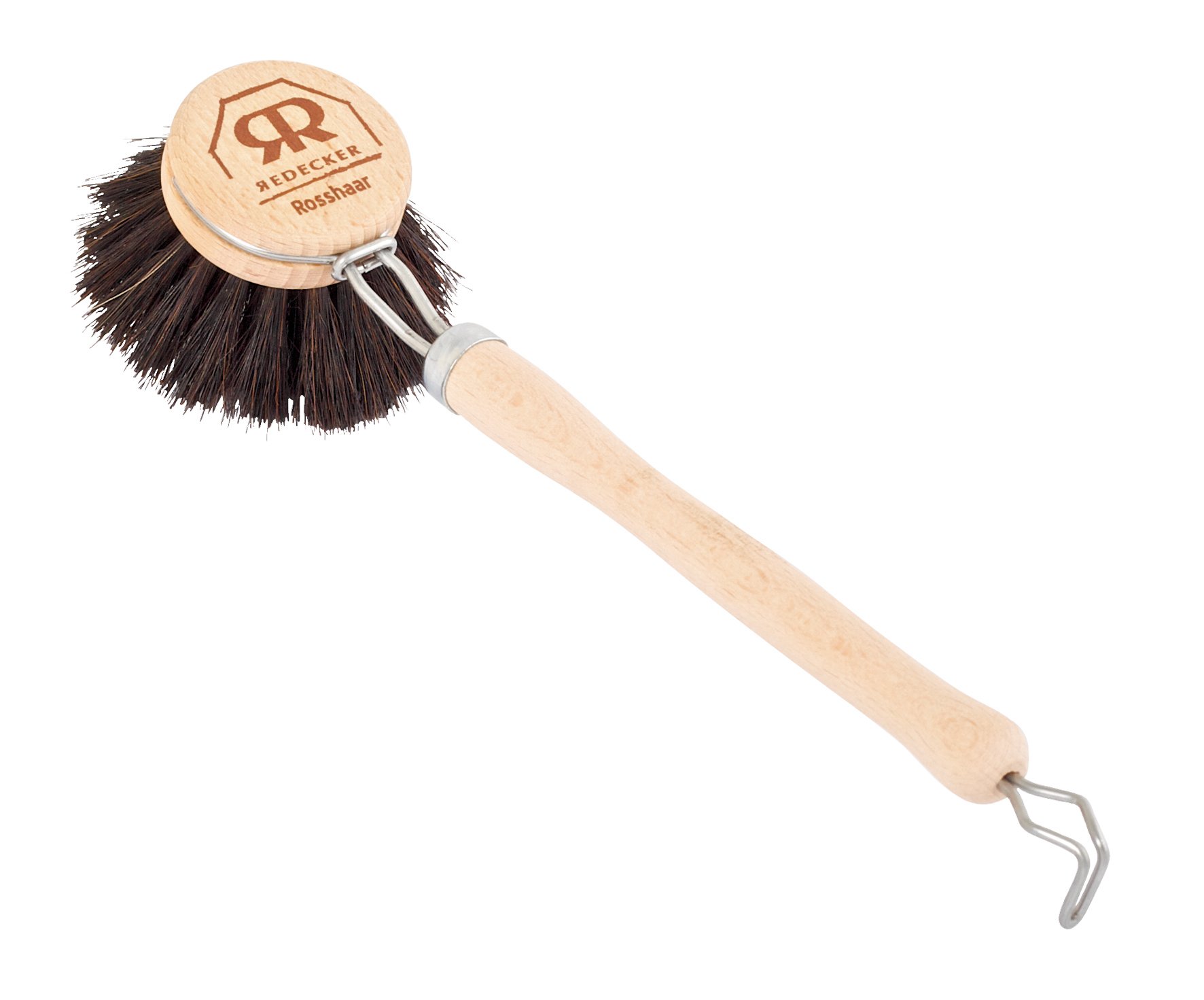 Redecker German-Made Horse Hair Bristle Dish Brush, Soft All-Purpose Scrubber for Kitchen & Household with Strong Horse Hair Bristles, 1-1/2 inch Replaceable Brush Head, Single Unit, 9-inches Long