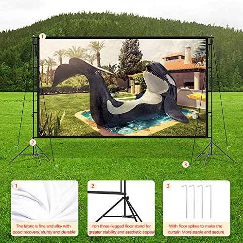 Portable Tripod Projector Screen, Foldable Indoor Outdoor Screen 16:9 4K HD Rear Front Movie Screen, for Home Theater Cinema Wedding Party Office Presentation,120in