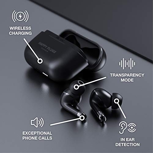 Happy Plugs Air 1 ANC β Premium Quality True Wireless Bluetooth Earbuds β Charging Case & Built-in Microphones β Excellent Active Noise Cancelling β 38 Hours Battery Life - Black