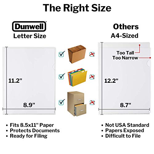 Dunwell Clear Plastic Project Sleeves (6 Pack), 8.5x11" Letter Size, Clear File Folders, L-Type Clear Document Folder, Transparent Folder, See Through Project Sleeves, Acid-Free Poly, Archival Quality