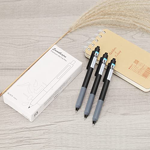 SMOOTHERPRO Premium Retractable Gel Pens 12 Pack 0.5mm Fine Black Refillable Ballpoint Pen Set with Comfortable Rubber Grip Super Smooth Long Lasting Writing (SL120)