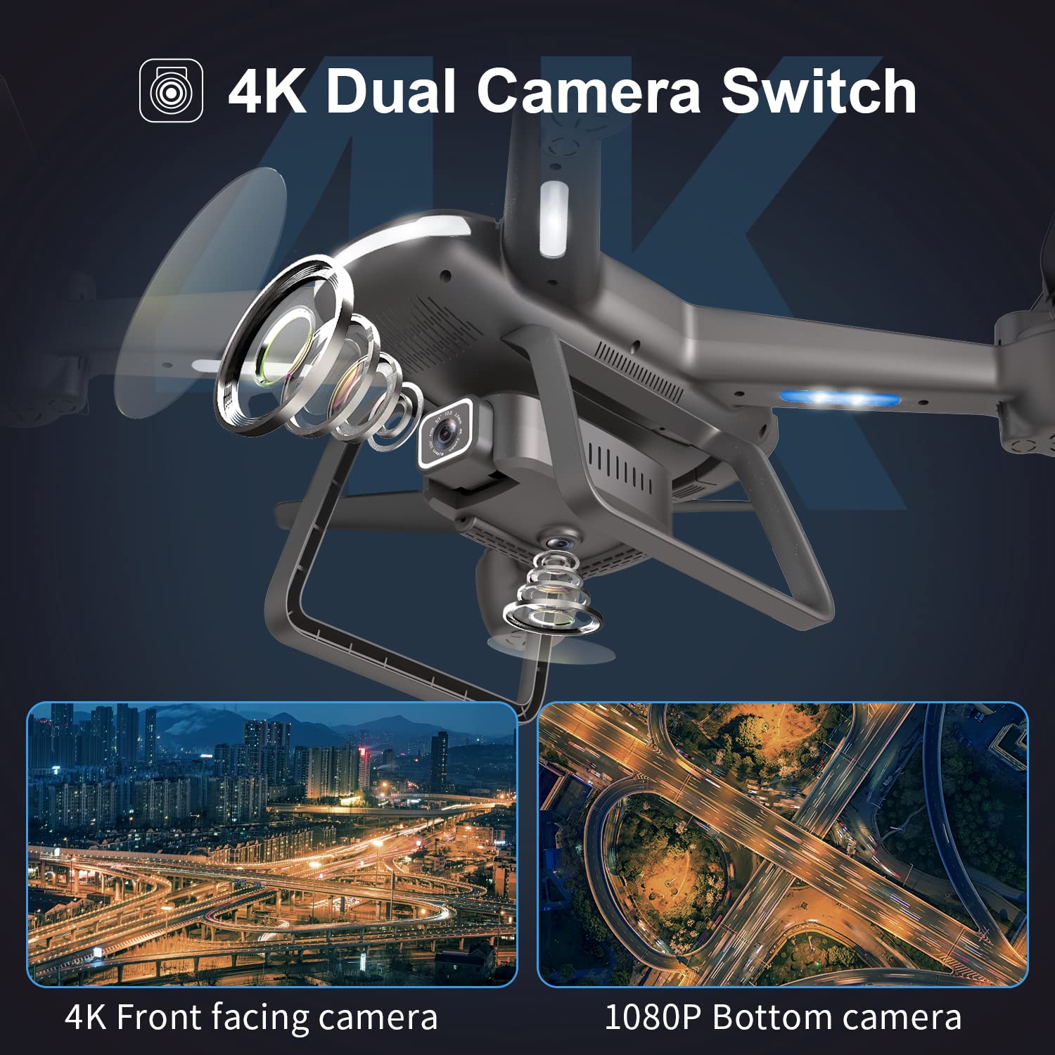 GPS Drone with 4K Camera for Adults Begineer, Dual Positioning 5G WiFi FPV Live Video 40mins Flight Time 2 Cameras RC Quadcopter Drone Auto Return Follow Me (2 Batteries) …