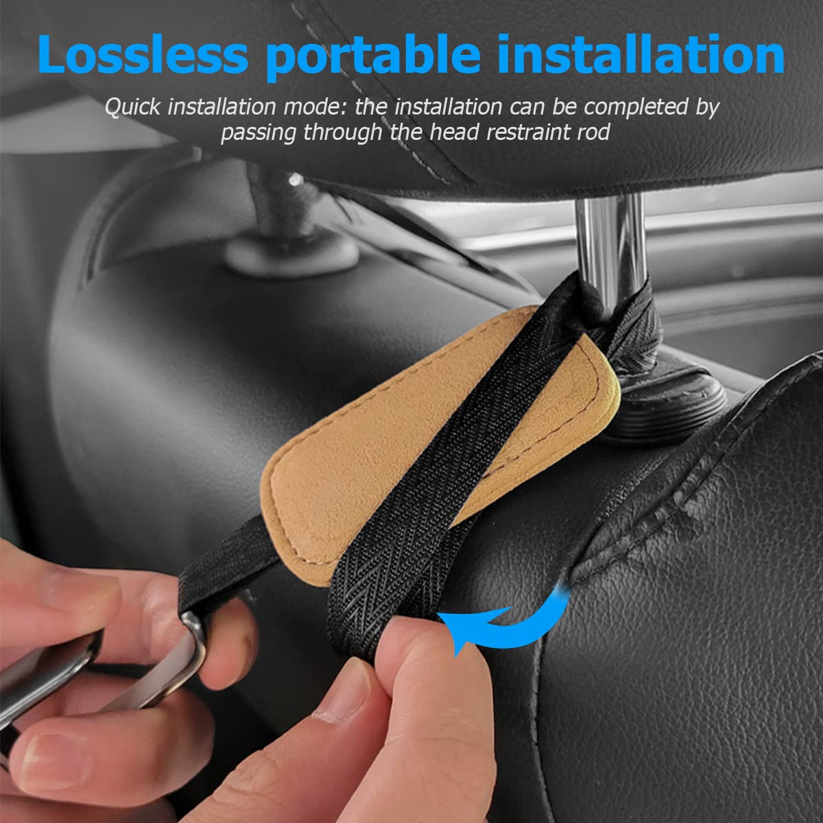 AUCELI Car Seat Headrest Suede Hook, 2 Pack Auto Seat Back Hooks, Suede Storage Organizer with Metal Hanger, Vehicle Backseat Hangers, Creative Interior Accessories for Hanging Grocery Purse (Camel)