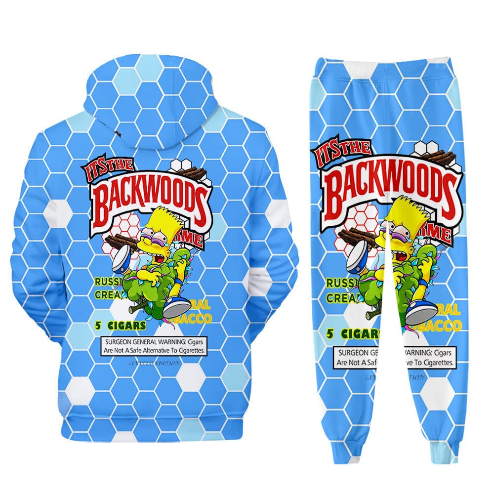 FEIRUIJI Backwoods Hoodie and Sweatpants Set 3D Printing Cartoon Backwoods Outfit for Men Women