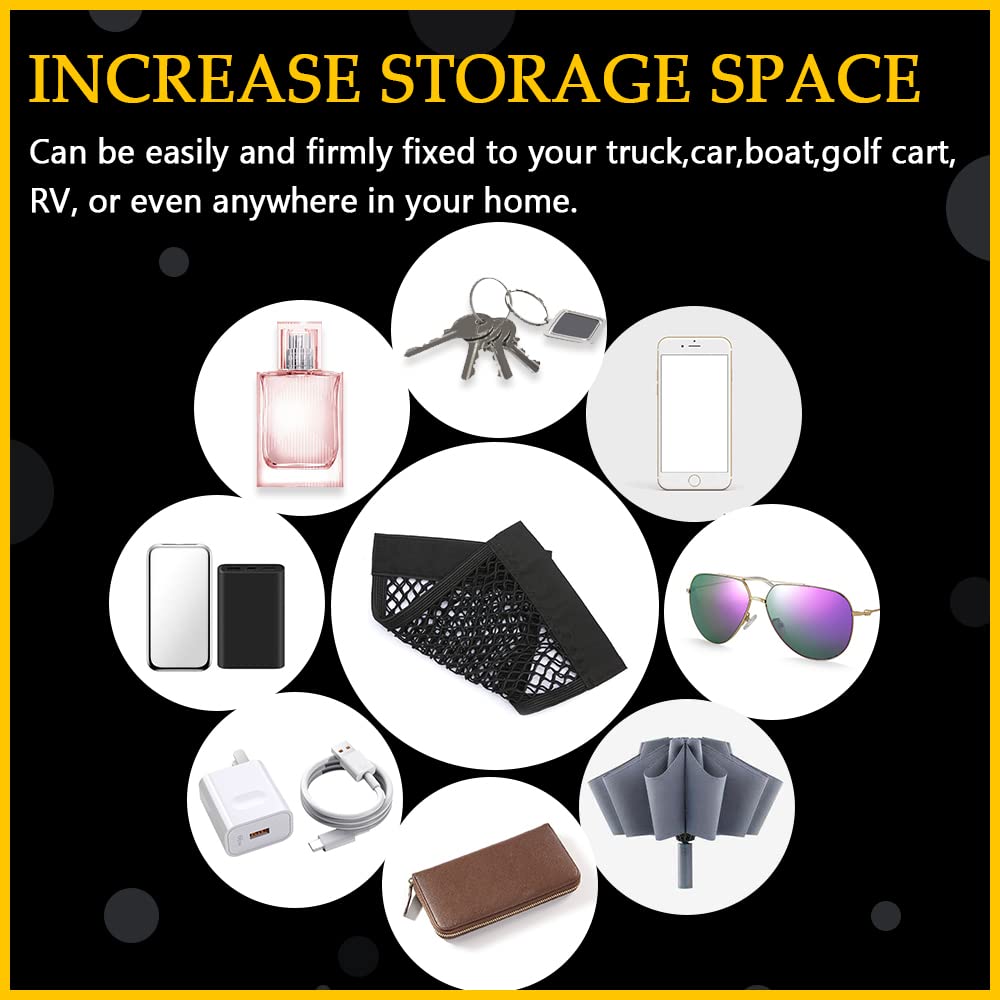 2 Pack Universal Mesh Cargo Net Car Storage Net, Universal Mesh Cargo Net for Car Trunk Storage, Wall Sticker Organizer Pouch Bag Storage, Mesh Organizers Fit for Cars, SUVs, Trucks(15.75 * 9.84 Inch)
