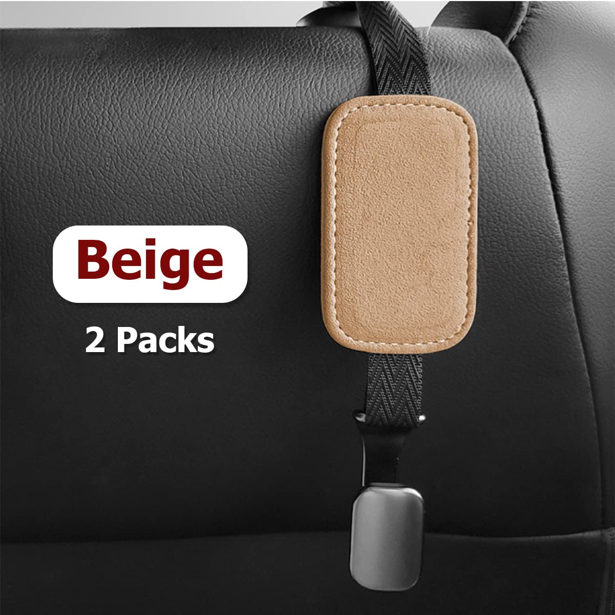 AUCELI Car Seat Headrest Suede Hook, 2 Pack Auto Seat Back Hooks, Suede Storage Organizer with Metal Hanger, Vehicle Backseat Hangers, Creative Interior Accessories for Hanging Grocery Purse (Camel)