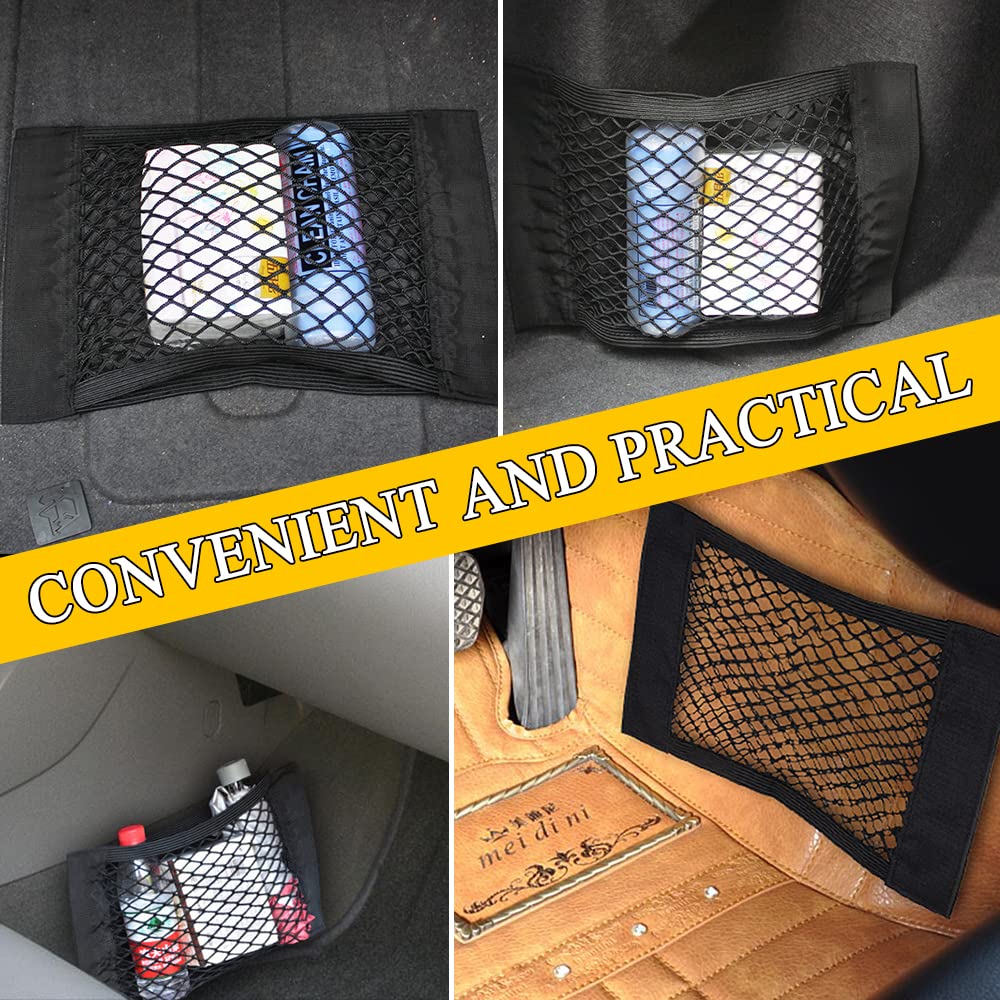 2 Pack Universal Mesh Cargo Net Car Storage Net, Universal Mesh Cargo Net for Car Trunk Storage, Wall Sticker Organizer Pouch Bag Storage, Mesh Organizers Fit for Cars, SUVs, Trucks(15.75 * 9.84 Inch)