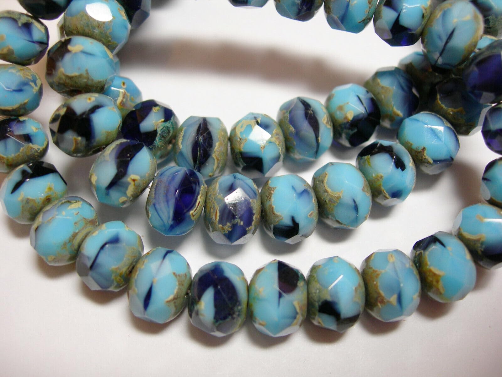 25 8x6mm Baby Blue Purple Blend Picasso Czech Rondelle Glass Beads