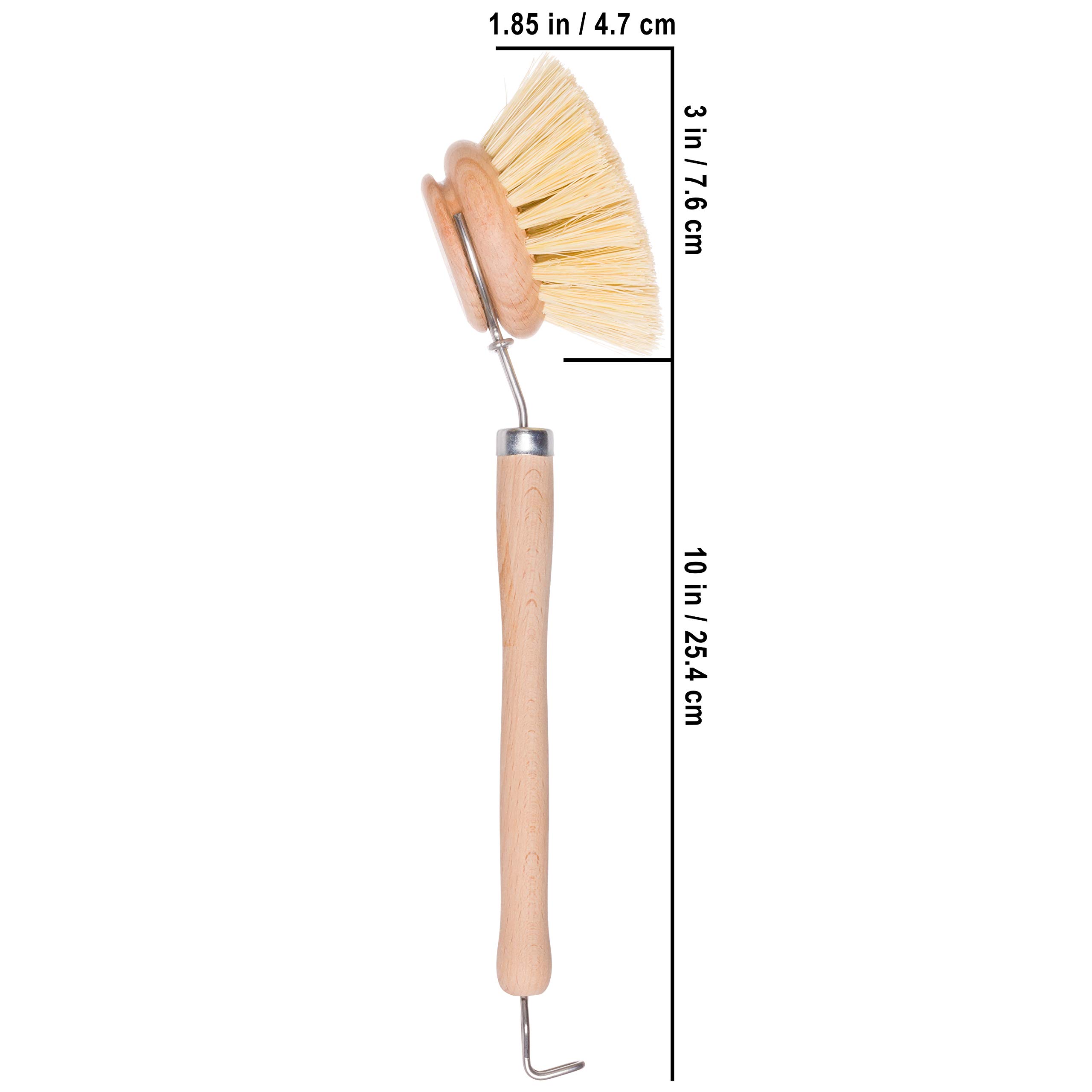 REDECKER Tampico Fiber Bristle 2-Inch All-Purpose Kitchen Dish Scrub Brush with Beechwood Handle - Bamboo Dish Brush Alternative for Pots, Pans, and Kitchen Utensils - Wood Dish Brush