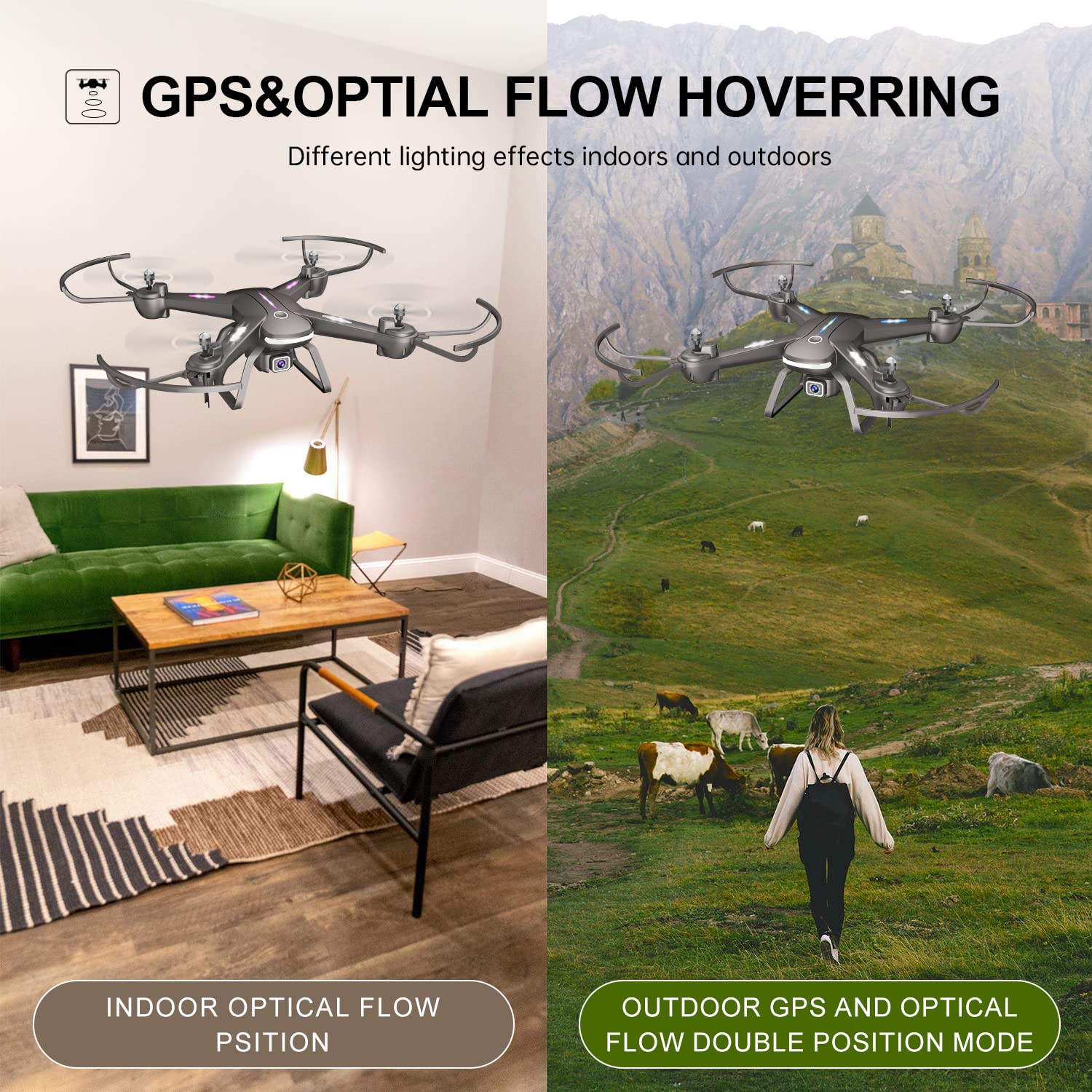 GPS Drone with 4K Camera for Adults Begineer, Dual Positioning 5G WiFi FPV Live Video 40mins Flight Time 2 Cameras RC Quadcopter Drone Auto Return Follow Me (2 Batteries) …