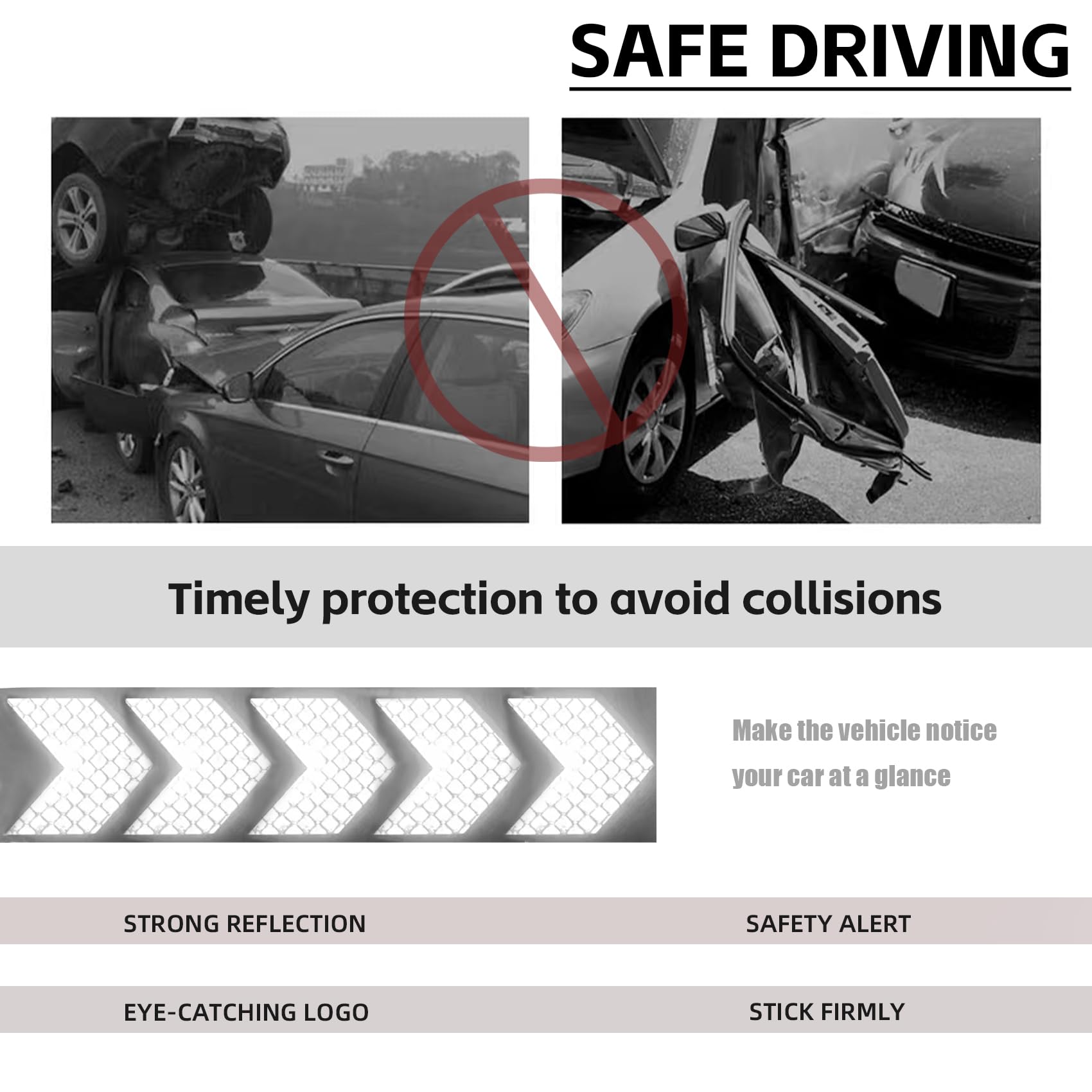 NTNEV 10PCS Arrow Reflective Stickers, Waterproof Vehicle Safety Warning Stripe Adhesive Decals, Bumper Body Helmets Stickers, Universal for Car, Truck, Motorcycle, Bicycle (White)