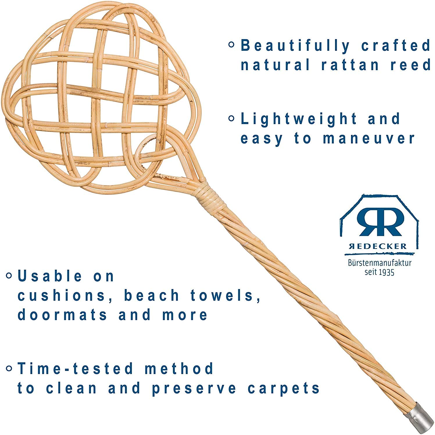 REDECKER Rattan Reed Carpet Beater, 29-1/2-Inches - Rug Beater Vintage - Carpet Beater Paddle - Rattan Carpet Beater - Rug Paddle Clean - Rug Duster Beater - Carpet and Rug Beater
