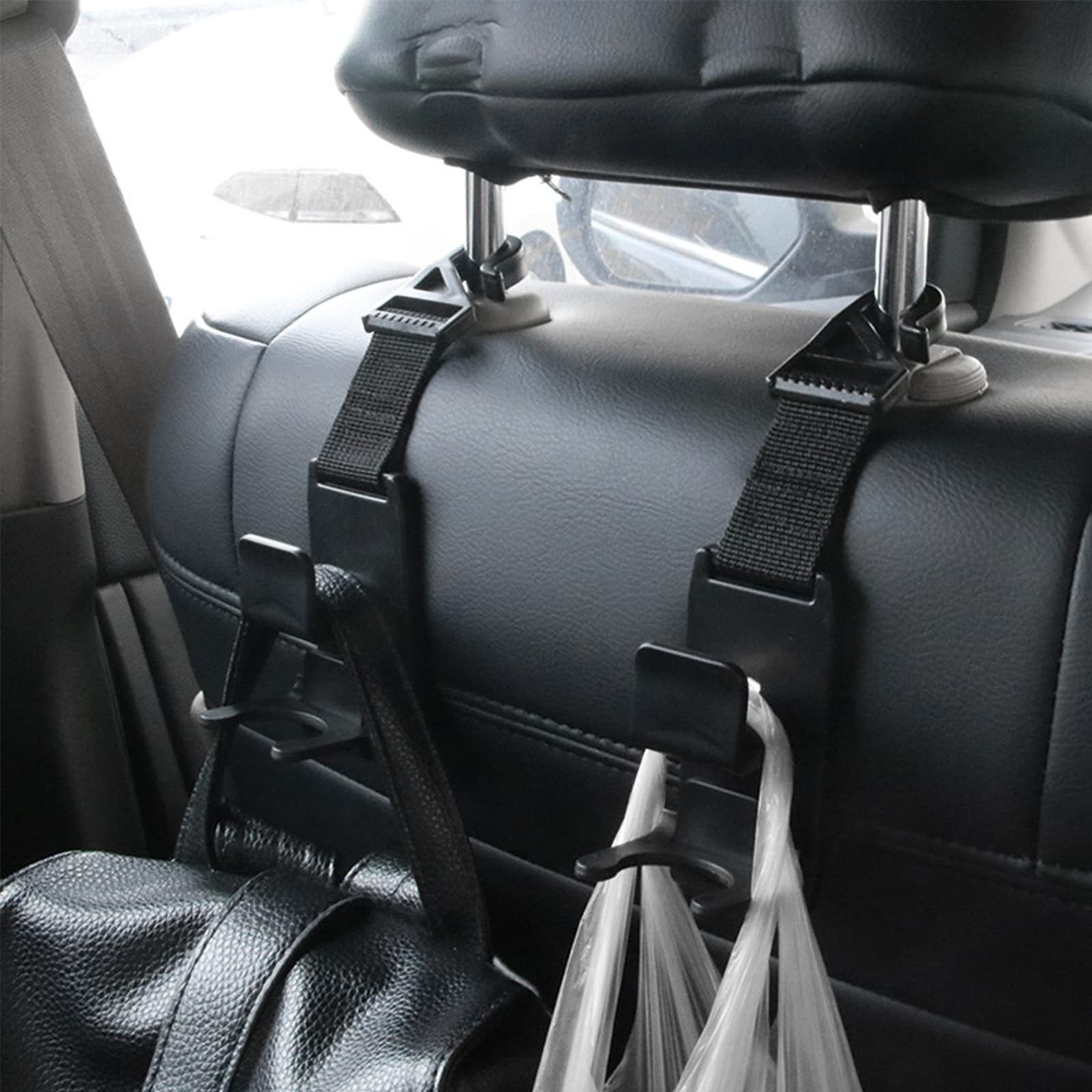 Ouzorp 2Pack Car Seat Headrest Hook, Universal Car Storage Headrest Hanger Holder Hooks Organizer, Durable Backseat Hanger Interior Accessories for Handbag
