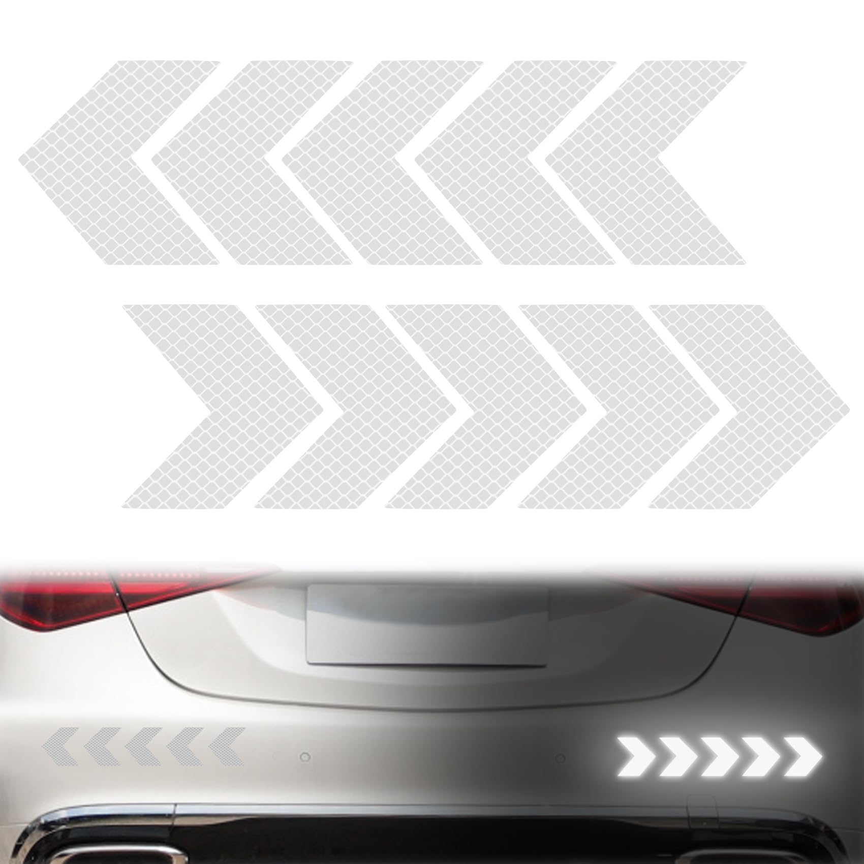 NTNEV 10PCS Arrow Reflective Stickers, Waterproof Vehicle Safety Warning Stripe Adhesive Decals, Bumper Body Helmets Stickers, Universal for Car, Truck, Motorcycle, Bicycle (White)