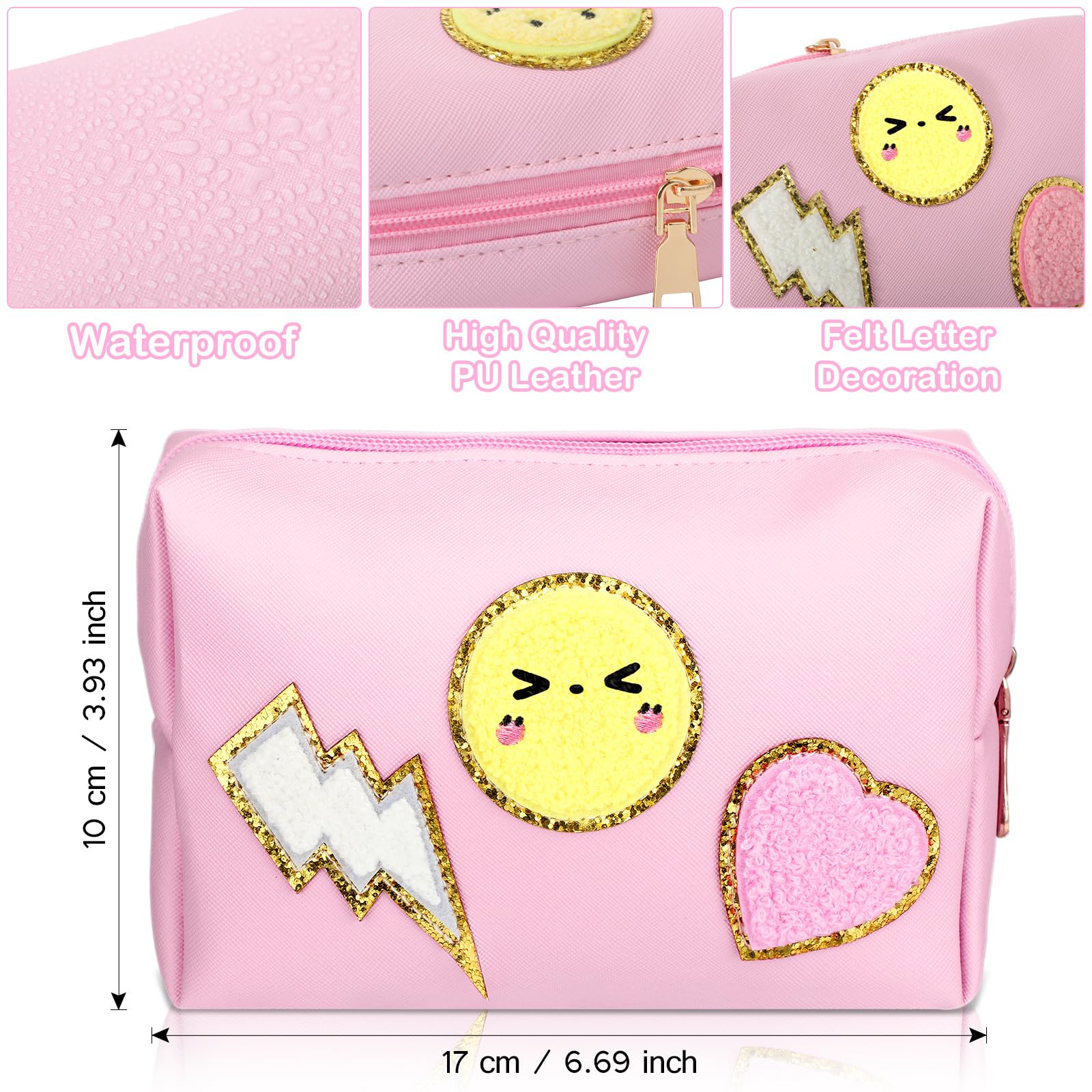 Fumete 3 Pcs Thank You Pink Gift Set Include 20 oz Preppy Stainless Steel Tumbler Preppy Notebook PU Leather Waterproof Makeup Cosmetic Bag Valentine‘s Day Graduation Back to School Gifts(Smile Face)