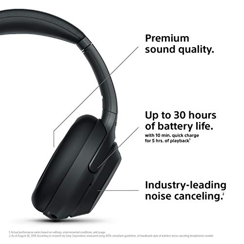 Sony WH1000XM3 Noise Cancelling Headphones, Wireless Bluetooth Over the Ear Headset β Black (2018 Version)