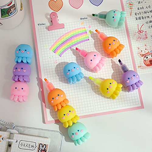 MBVBN 6 PCS Colorful Octopus Shaped Highlighter, Pastel Highlighter Set Cute Silicone Octopus Highlighter Pens for Adults Kids Students Writing Graffiti School Office Supplies