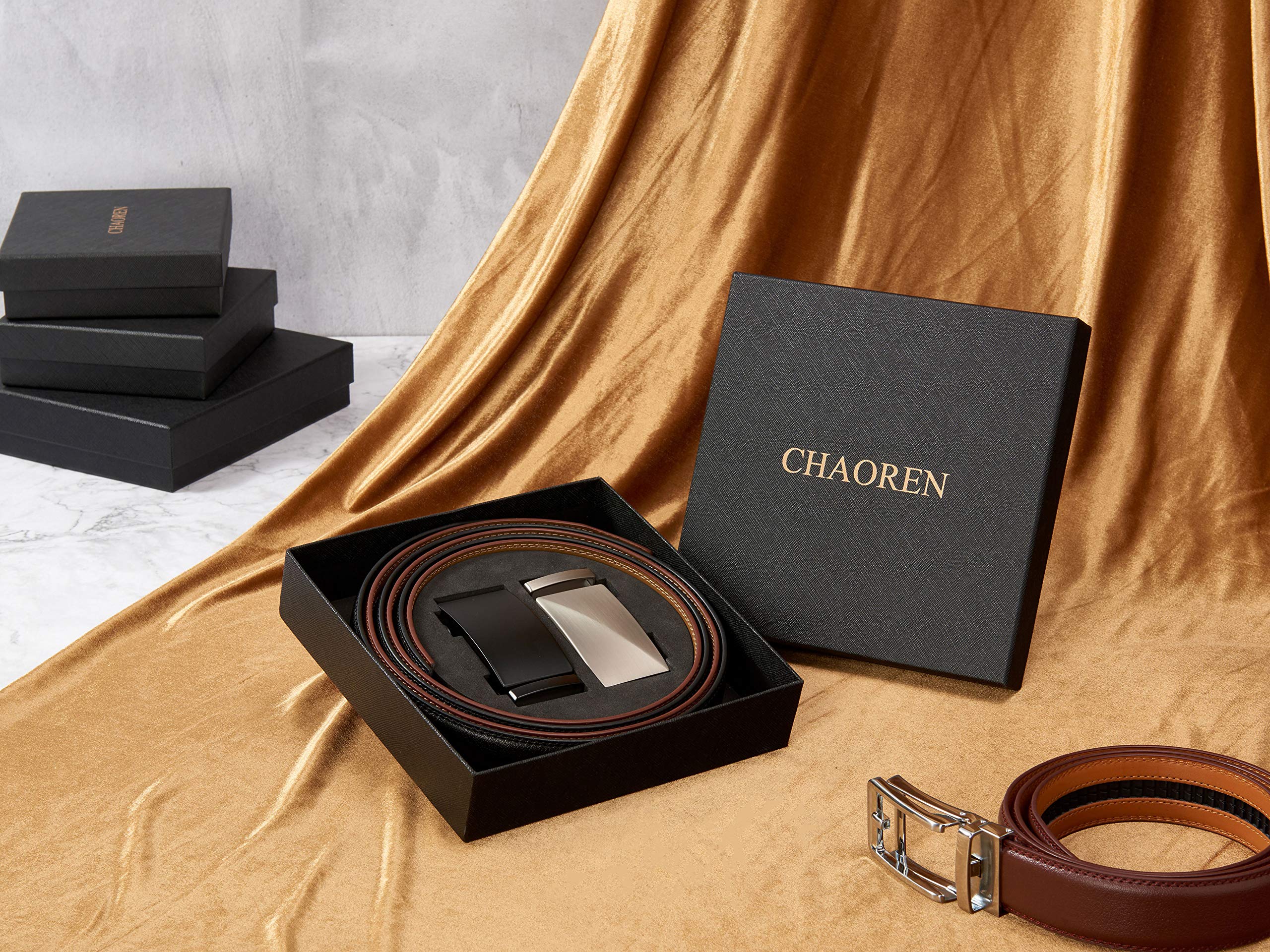 CHAOREN Ratchet Belts for Men 2 Pack - Mens Belt Leather 1 3/8" in Gift Set Box - Meet Almost Any Occasion and Outfit