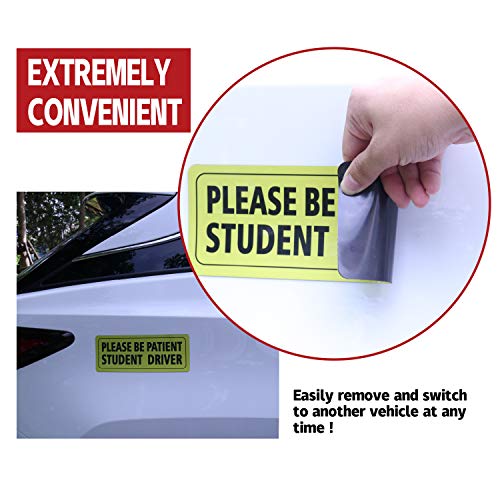 JUSTTOP 3pcs Student Driver Magnet for Car, Please Be Patient Student Driver Magnet, New Drivers Sticker Safety Warning, Magnetic Reflective Rookie Driver Bumper Sticker (Black)