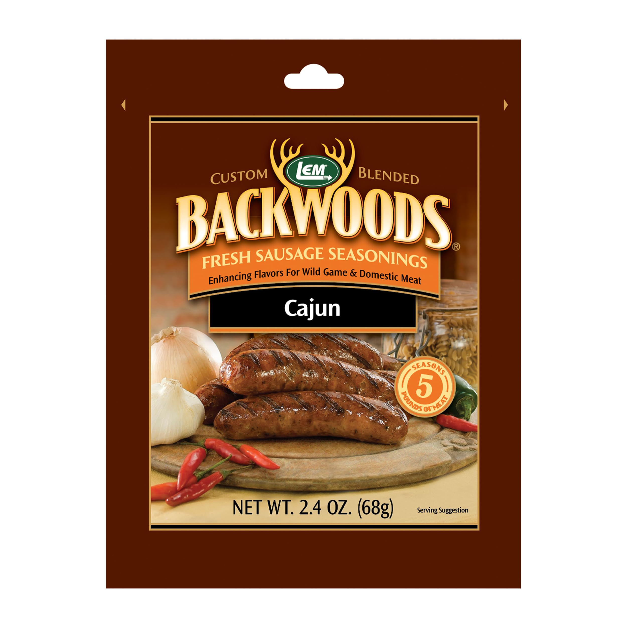 LEM Products Backwoods Cajun Jerky Seasoning, Ideal for Wild Game and Domestic Meat, Seasons Up to 25 Pounds of Meat, 22.2 Ounce Packet with Pre-Measured Cure Packet Included