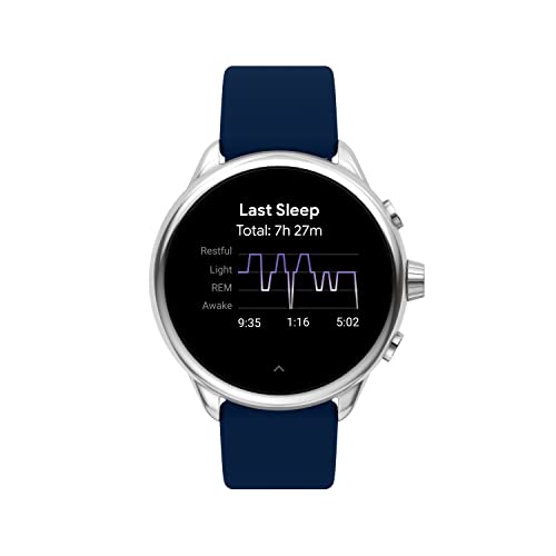 Fossil Unisex Gen 6 44mm Wellness Edition Touchscreen Silicone Smart Watch, Color: Silver, Navy (Model: FTW4070V)