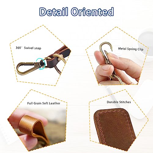 cueclue 1 PC Leather Keychain, Leather Retro Key Chain, Double-ring Keychain, Universal Car Keychain (Black)