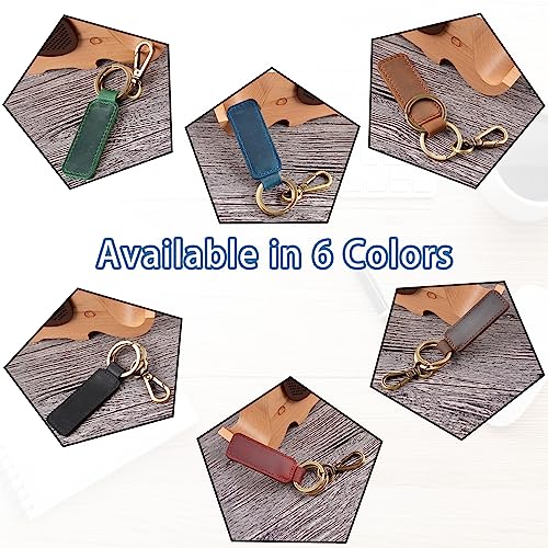 cueclue 1 PC Leather Keychain, Leather Retro Key Chain, Double-ring Keychain, Universal Car Keychain (Black)