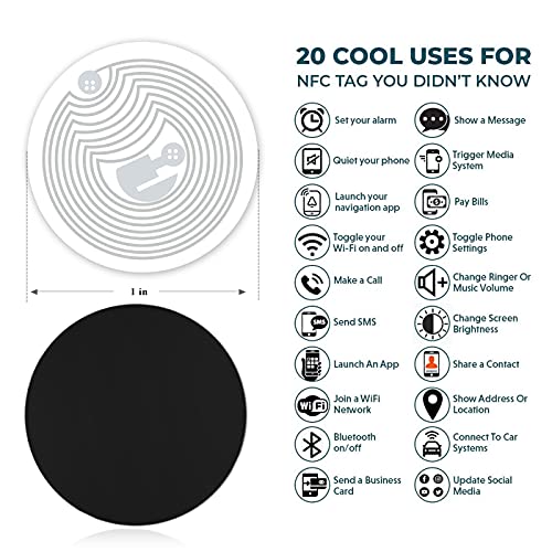 50pcs NFC Stickers NFC Tags Sticker NTAG215 Black NFC Stickers Round (25mm) Rfid Sticker, Blank NFC Tag 504 Bytes Programmable NFC Tag Sticker,Compatible with Android and All Other NFC Enabled Devices