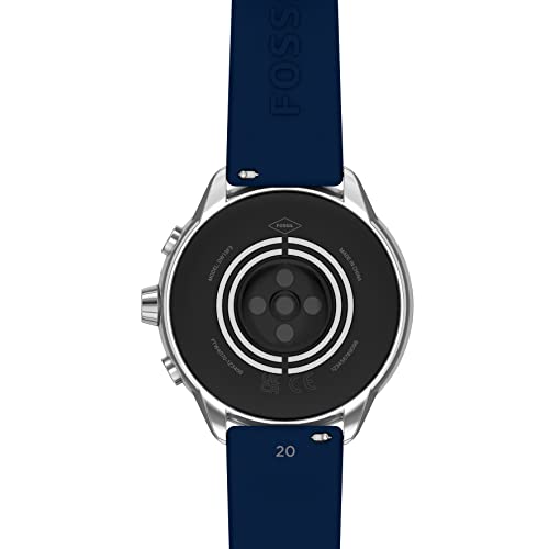 Fossil Unisex Gen 6 44mm Wellness Edition Touchscreen Silicone Smart Watch, Color: Silver, Navy (Model: FTW4070V)
