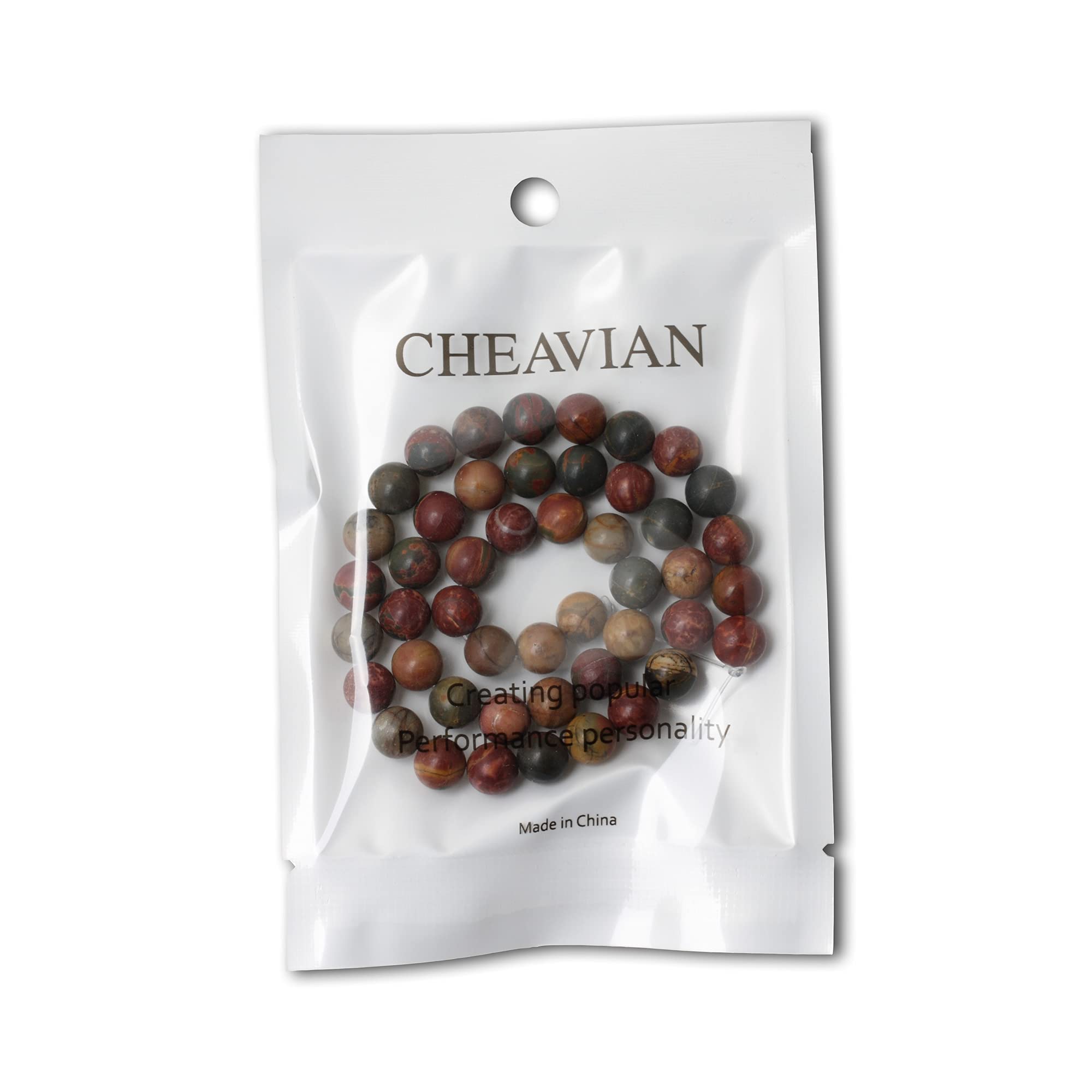 CHEAVIAN 45PCS 8mm Natural Picasso Jasper Gemstone Round Loose Beads for Jewelry Making 1 Strand 15"