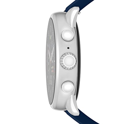 Fossil Unisex Gen 6 44mm Wellness Edition Touchscreen Silicone Smart Watch, Color: Silver, Navy (Model: FTW4070V)