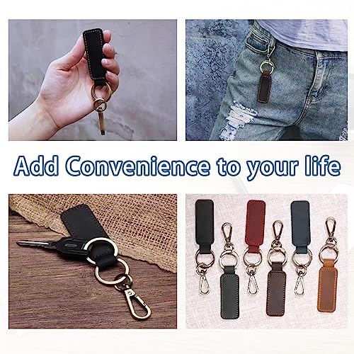 cueclue 1 PC Leather Keychain, Leather Retro Key Chain, Double-ring Keychain, Universal Car Keychain (Black)