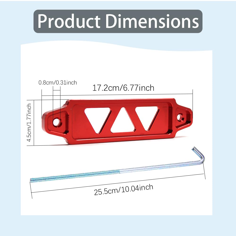 Battery Hold Down Bracket Holder, Aluminum Alloy Car Battery Hold Down Bracket, Battery Hold Down Bracket with 10in J Bolts, Battery Tray for Car Battery Mount Bracket Hold Lock Accessories (Red)