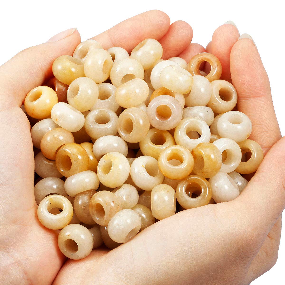 TUMBEELLUWA 40pcs Crystal Stone Large Hole Beads for Jewelry Making Macrame Beads for Hair Braids(14mmx8mm), Tiger's Eye Stone + Rose Quartz + Picasso Jasper + Yellow Jade