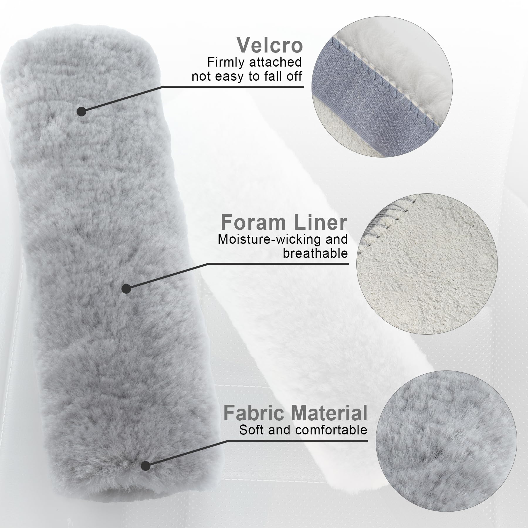 JUSTTOP Car Sheepskin seat Belt Cover pad, 2-Pack Seatbelt Cushion for A More Comfortable Driving,Seatbelt Covers Shoulder Strap Covers Harness Pad for Car Interior Accessories(Grey)