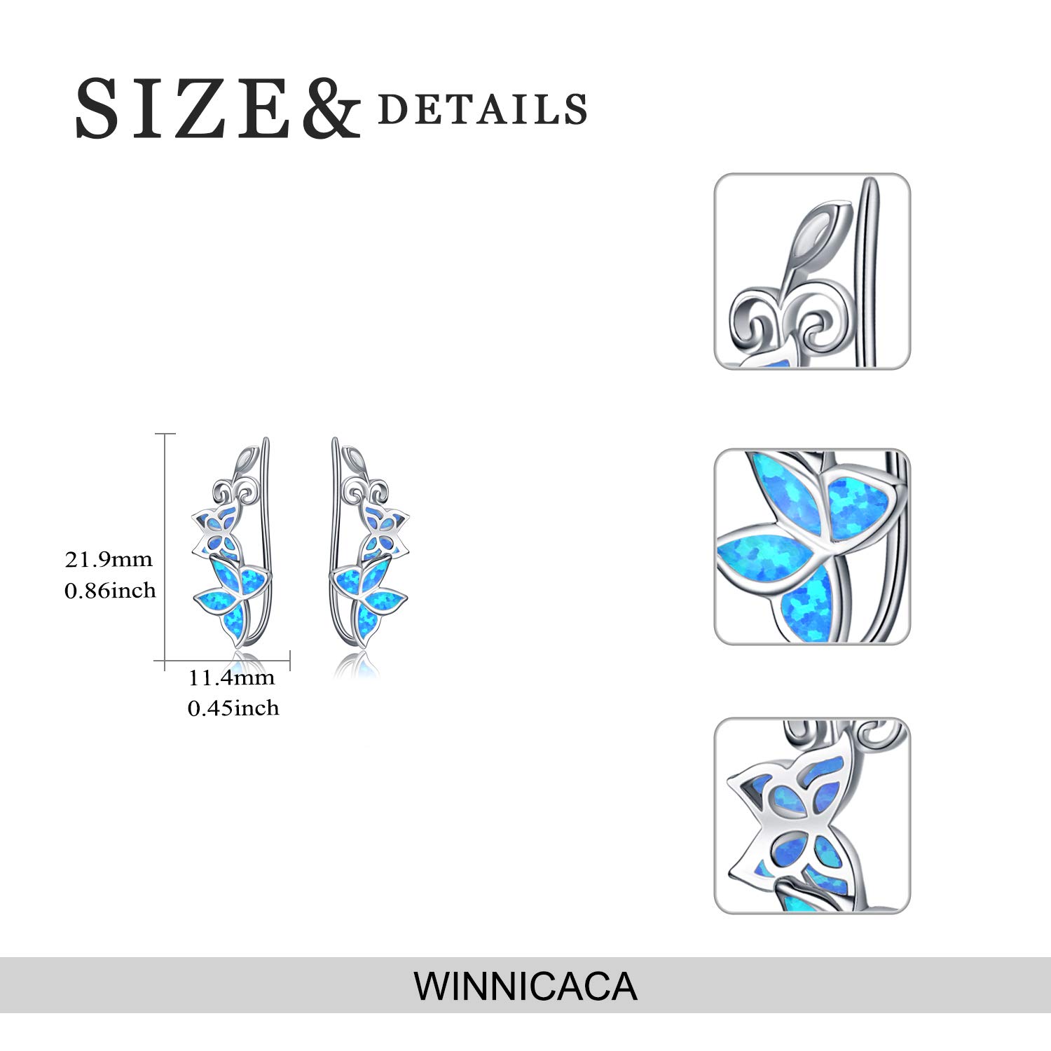 WINNICACA Ear Climbers Earrings for Women Sterling Silver Climber Earrings Created Blue Opal Ear Butterflies Crawler Earrings for Women Butterfly Stud Earrings for Women