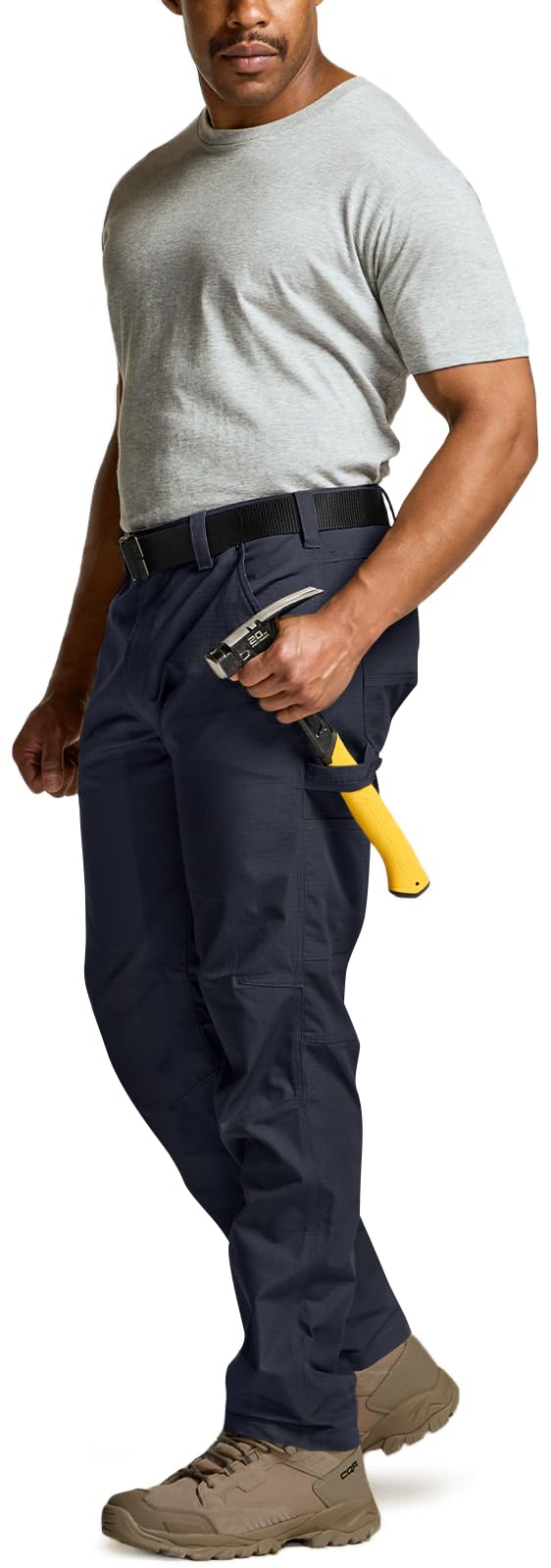 CQR Men's Ripstop Work Pants, Water Resistant Tactical Pants, Outdoor Utility Operator EDC Straight/Cargo Pants, Straight Police Navy, 44W x 30L