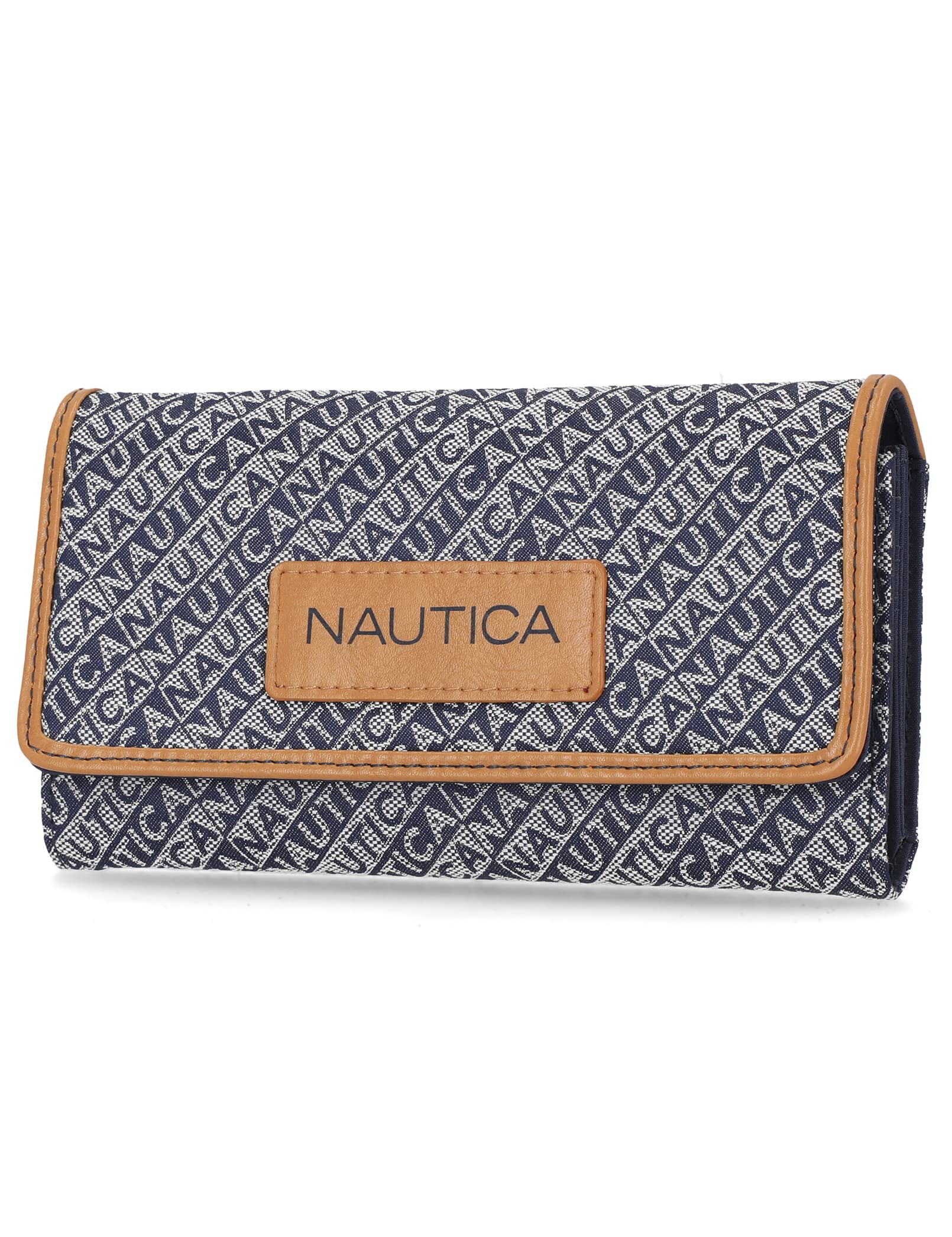 Nautica Women's Perfect Carry-All Money Manager Organizer with RFID Blocking Wallet, Indigo Jacquard, One Size
