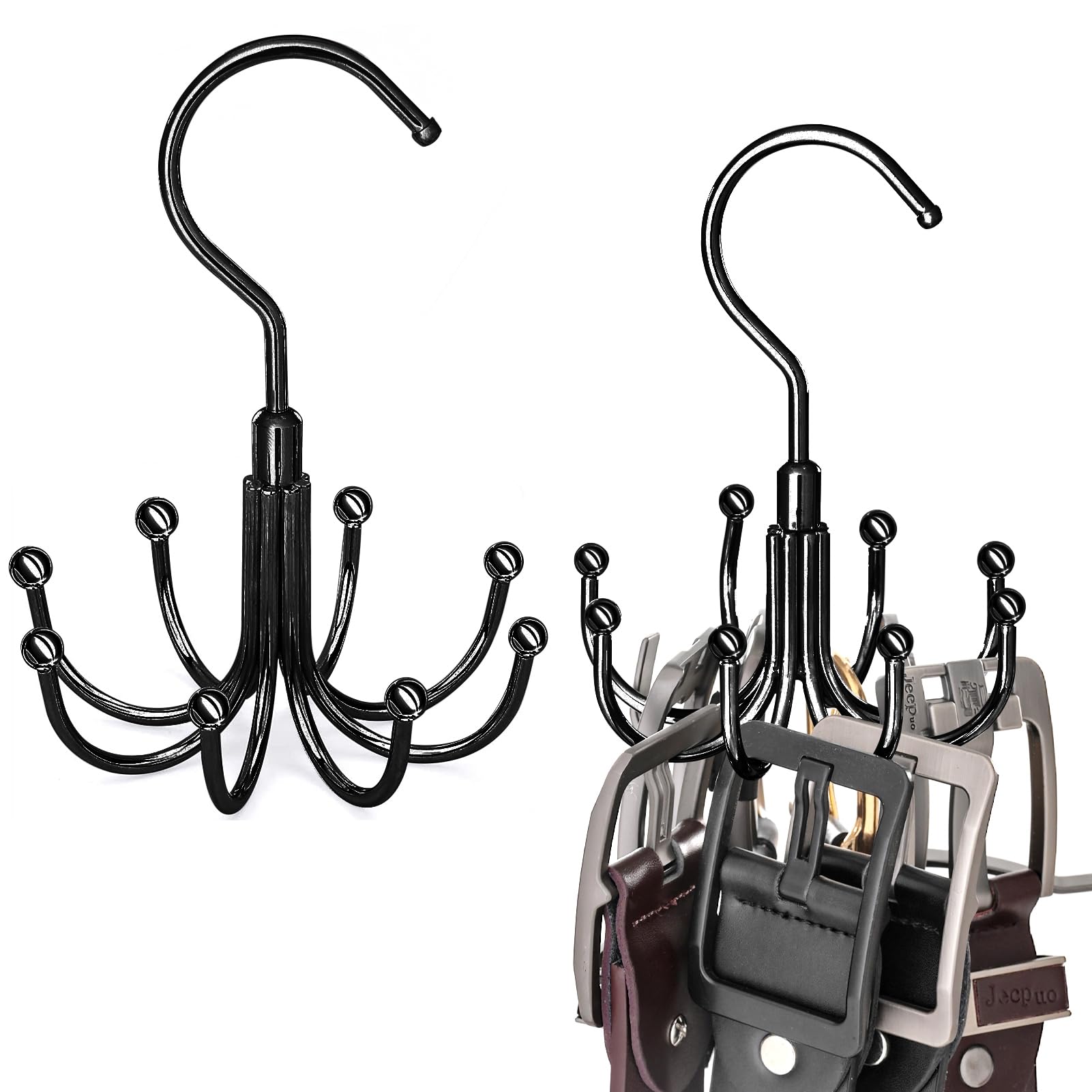 Lunies Belt Hanger for Closet 2-Pack, Tie and Belt Organizer for Closet, Metal Tie Rack, Bra Hanger Organizer, Hanging Belt Holder Storage for Closet, Scarf, Bra, Purse, Hat (Black)
