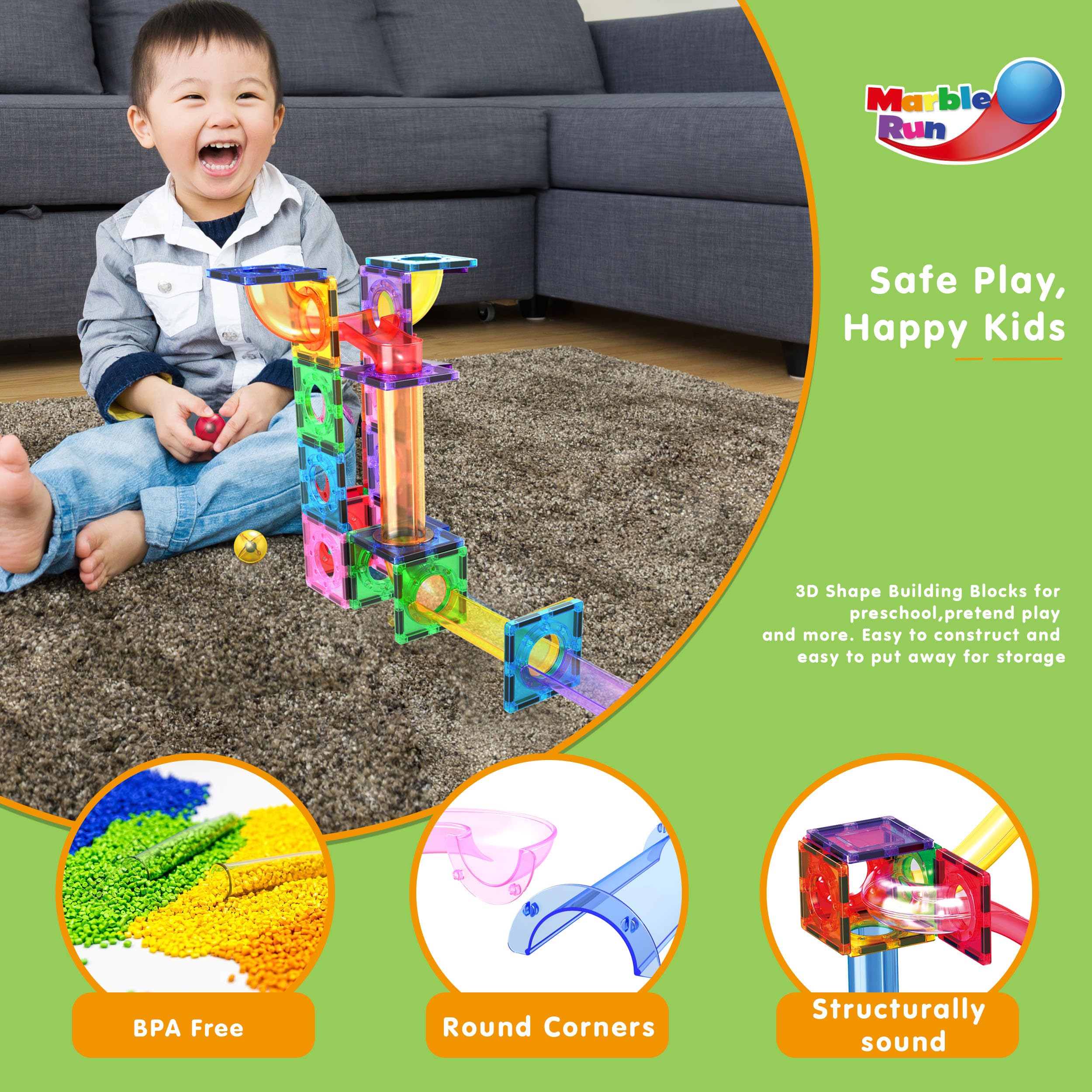 PicassoTiles Marble Run Magnetic Tile Race Track Toy Play Set STEM Building & Learning Early Educational Child Magnet Construction Block Creative Kit Boys & Girls Age 3+ Years Old Toys PTG40