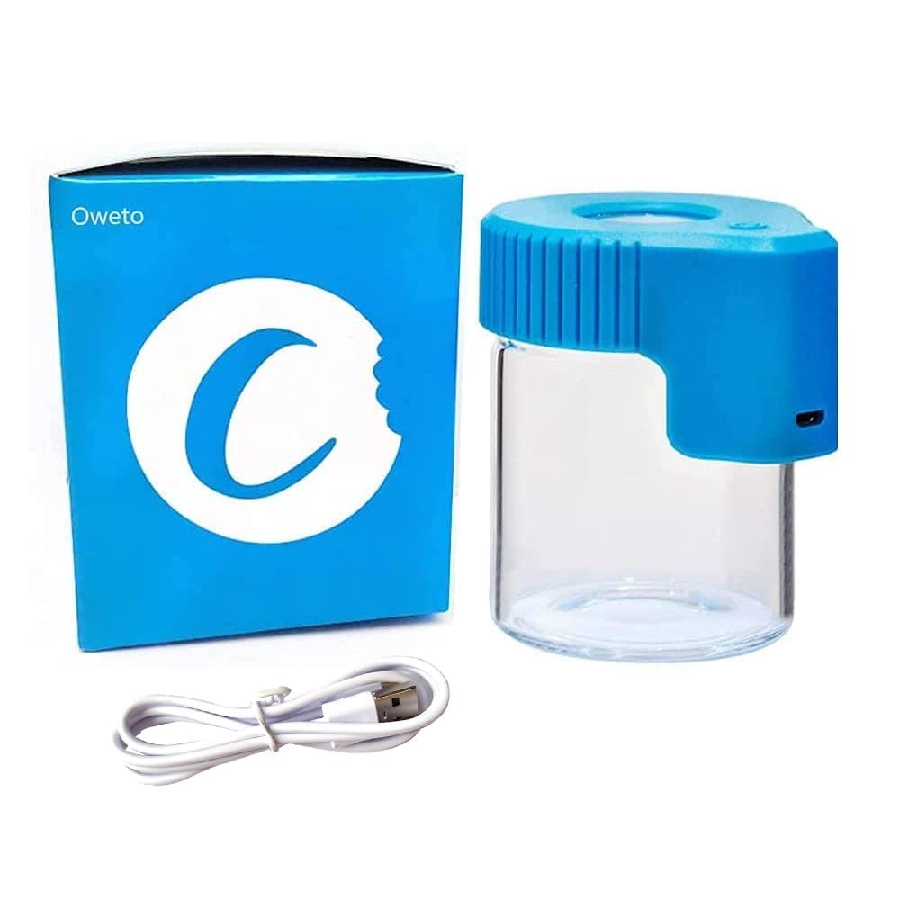 Oweto Led Transparent Glass Seal Storage Jar, Light-Up Magnifying Glass Ornamental Bottle (Blue)