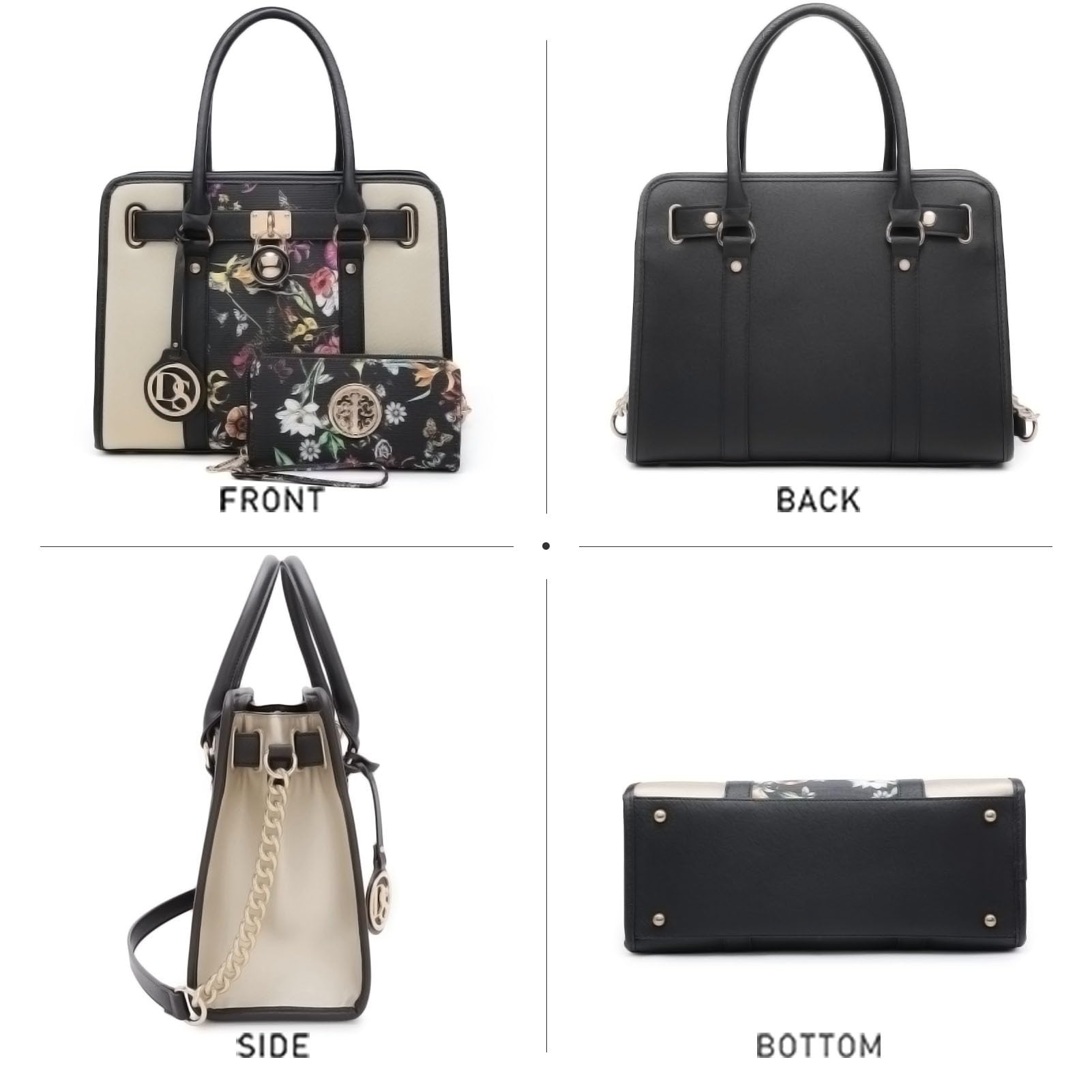 Dasein Two Tone Satchel Handbags Purses for Women Vegan Leather Shoulder Bags Large Tote Bag with Matching Wallet