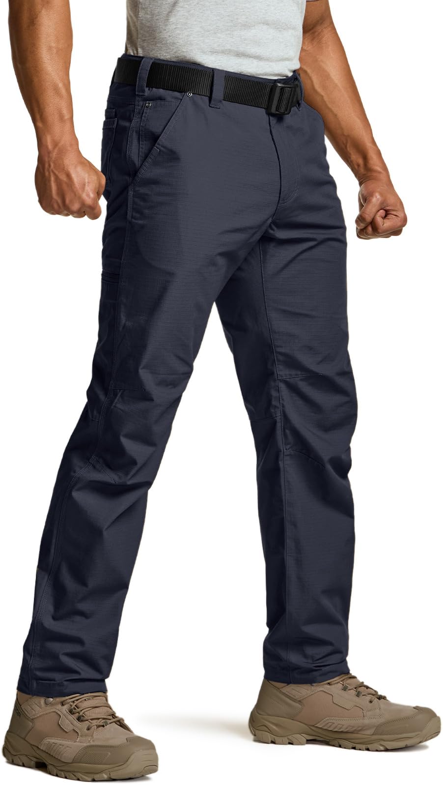 CQR Men's Ripstop Work Pants, Water Resistant Tactical Pants, Outdoor Utility Operator EDC Straight/Cargo Pants, Straight Police Navy, 44W x 30L