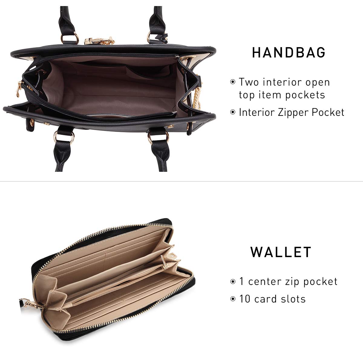 Dasein Two Tone Satchel Handbags Purses for Women Vegan Leather Shoulder Bags Large Tote Bag with Matching Wallet