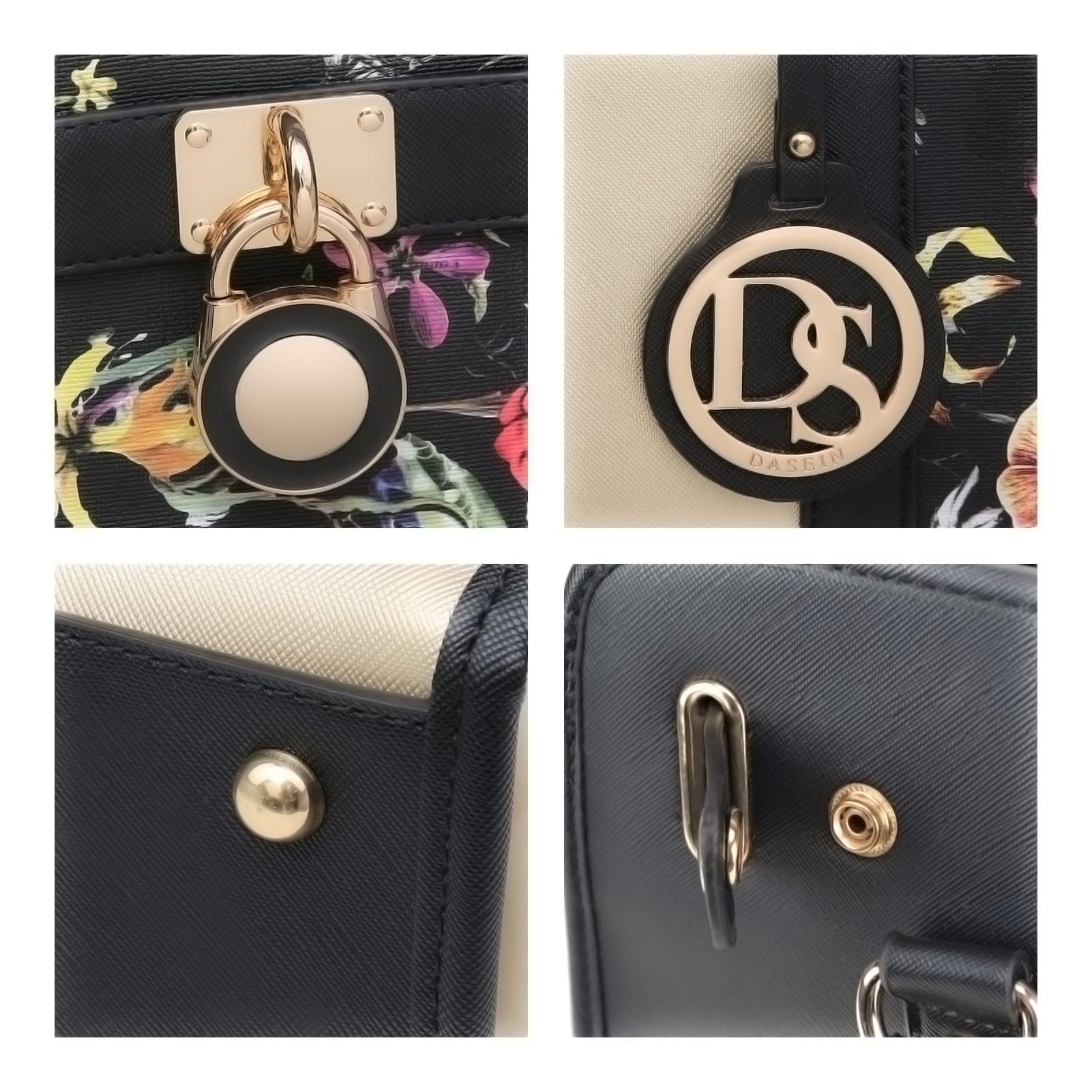 Dasein Two Tone Satchel Handbags Purses for Women Vegan Leather Shoulder Bags Large Tote Bag with Matching Wallet