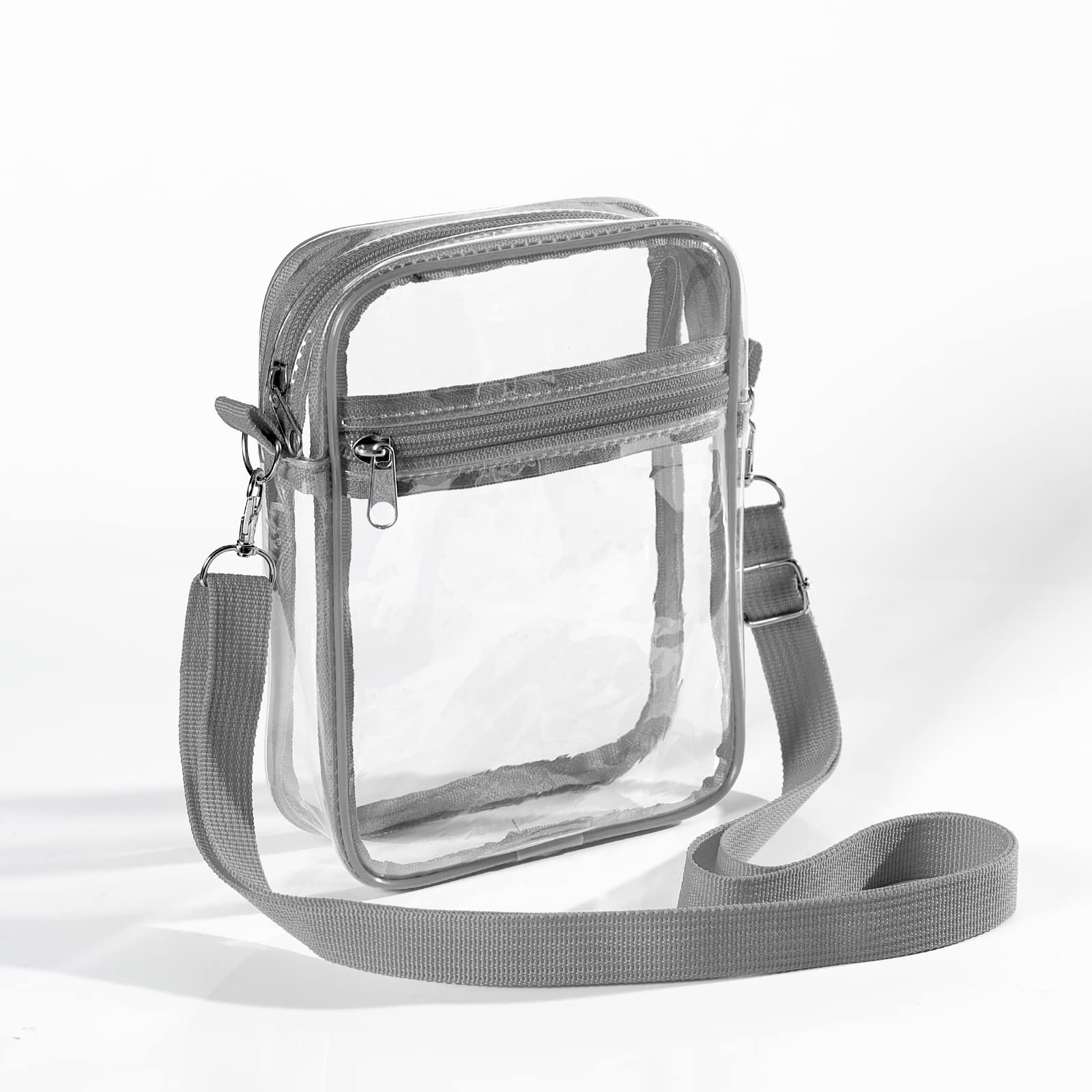WJCD Clear Bag For Stadium Events PVC Concert Clear Tote Bag Stadium Approved For Women Clear Stadium Bag,with Front Pocket (Grey)